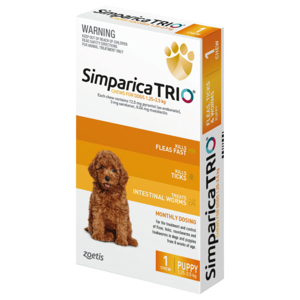 Simparica TRIO Puppy 1.25-2.5kg Single Chew | Buy Online from Vet Post NZ | Fast Delivery